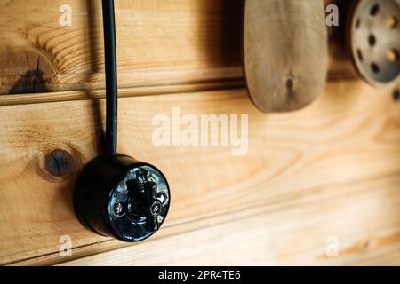 External electrical wiring in a wooden house. Safe Installation of ...