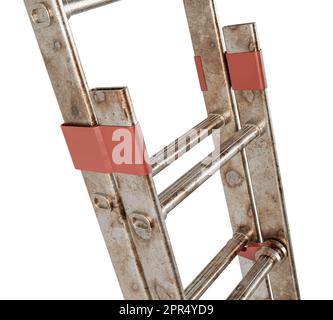 A regular metal aluminium extendable step ladder leaning against a ...