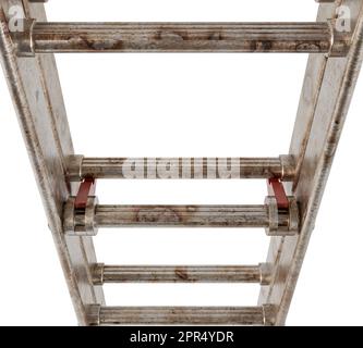 A regular metal aluminium extendable step ladder leaning against a ...