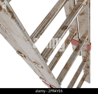 A regular metal aluminium extendable step ladder leaning against a ...