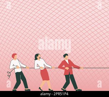 Three Colleagues Pulling Rope Together Presenting Teamwork Success ...