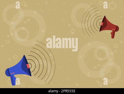 Pair Of Megaphones Drawing Producing Sound Waves Making New ...
