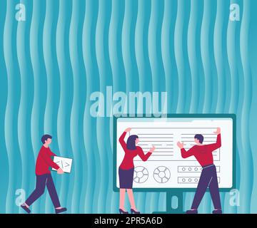 Colleagues Drawing Standing Beside Table Projection Graph Chart ...