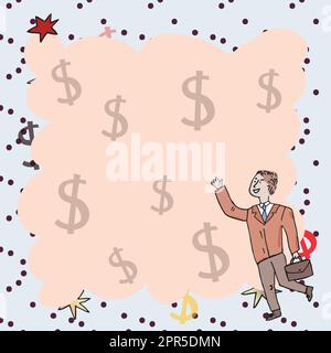 Businessman With Briefcase Presenting Important Messages With Dollar ...