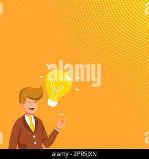 Gentleman Drawing Standing Having New Idea Presented With Large Light ...