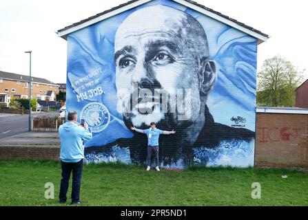 The Pep Guardiola mural near the ground before the Premier League match ...