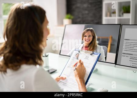 Virtual Job Interview Webcast Using Online Video Conference Stock Photo ...