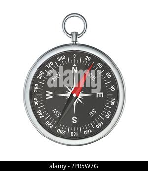 Silver compass isolated on white background, front view Stock Photo - Alamy