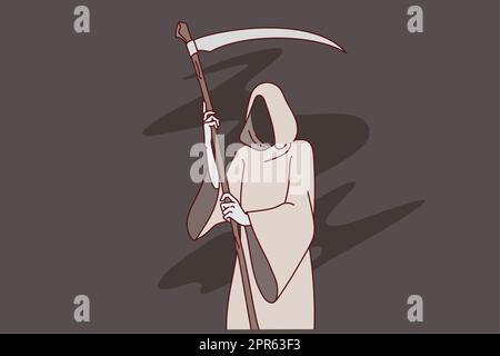 Grim reaper with scythe wearing robe representing death. Mythology ...