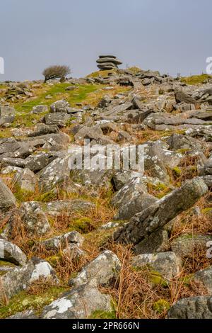 The Cheesewring (Stowes hill) near Minions Cornwall on a blustery ...