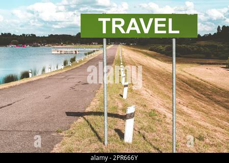 Road sign with wording TRAVEL Stock Photo - Alamy