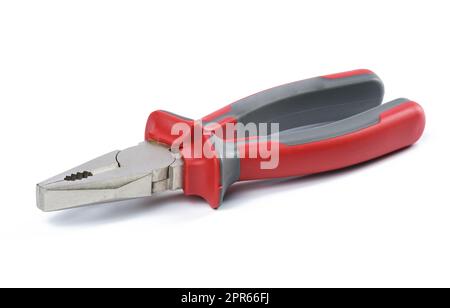 Metal pliers with plastic handle isolated on white background Stock ...