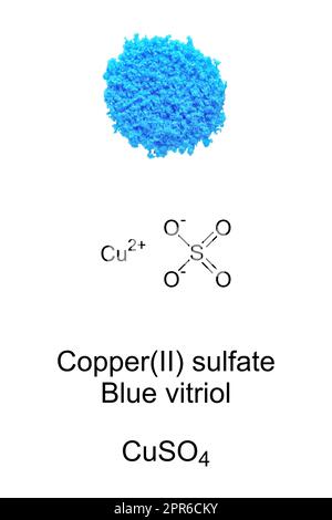 Crystals of copper (II) sulphate pentahydrate, grown on a thread. The ...