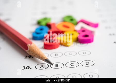 Math Number and pencil on Answer sheet, Education study mathematic ...