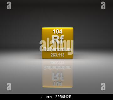 Cube with Rutherfordium number 104 periodic table, 3d rendering Stock ...
