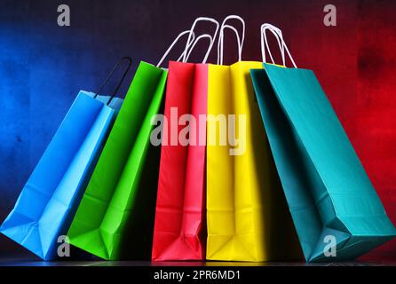 Composition with colorful paper shopping bags Stock Photo - Alamy