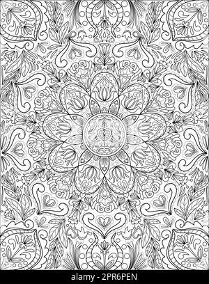 Kaleidoscope Symmetrical Mandala Flower Colorless Line Drawing Stock ...