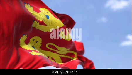 The flag of Normandy region waving in the wind on a clear day Stock ...
