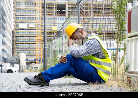 Unhappy Sad Construction Worker Stock Photo - Alamy