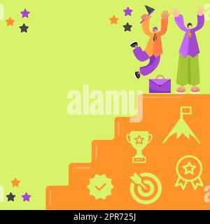 Success Stairscase With S Moving Up Celebrating Business Team. Cartoon ...