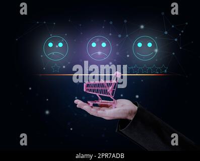 Customer reviews good smile and hand good sign, Businessman with ...