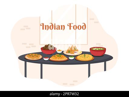 Indian Food Cartoon Illustration with Various Collection of Delicious ...
