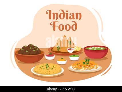 Indian Food Cartoon Illustration with Various Collection of Delicious ...