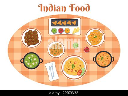 Indian Food Cartoon Illustration with Various Collection of Delicious ...