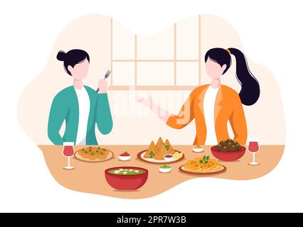 Indian Food Cartoon Illustration with Various Collection of Delicious ...