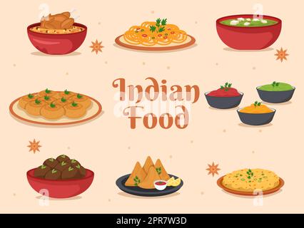 Indian Food Cartoon Illustration with Various Collection of Delicious ...