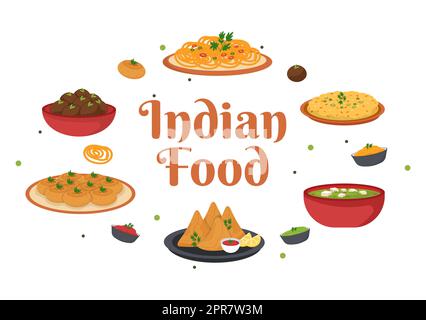 Indian Food Cartoon Illustration with Various Collection of Delicious ...