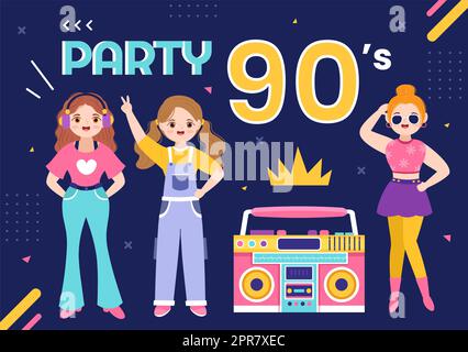 90s Retro Party Cartoon Background Illustration with Nineties Music ...
