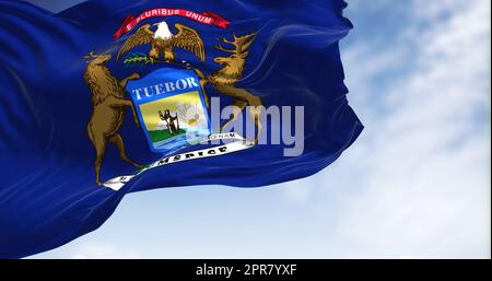 The US state flag of Michigan waving in the wind Stock Photo - Alamy