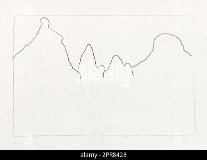 outline sketch of karst peaks in Yangshuo County China in hand-drawn ...