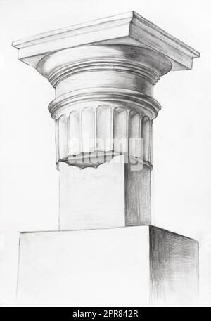 academic drawing of Doric capital hand-drawn by black pencil on white ...