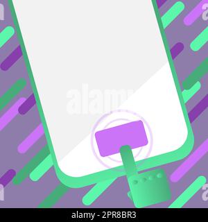 Drawed Finger Pointing On Main Button Of Phone. Phone Clear Screen ...