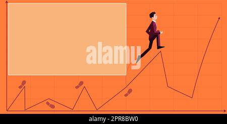 Businessman in suit climbing upwards growth chart representing project ...