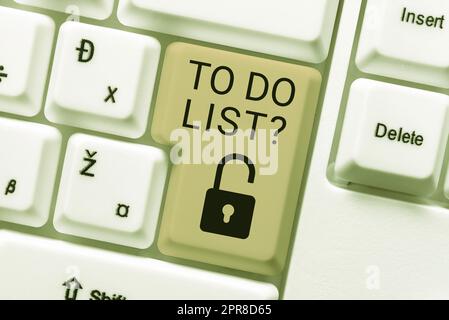 Writing displaying text To Do List Question. Word Written on Series of task to be done organized ...