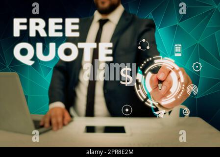 Text sign showing Free Quote. Business idea A brief phrase that is ...
