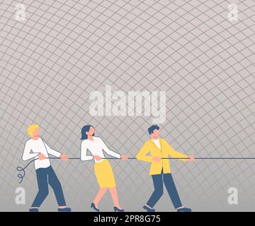 Three Colleagues Pulling Rope Together Presenting Teamwork Success ...