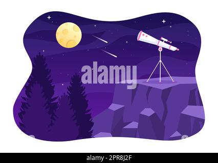 Astronomy Cartoon Illustration with Telescope for Watching Starry Sky ...