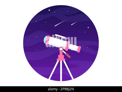 Astronomy Cartoon Illustration with Telescope for Watching Starry Sky ...