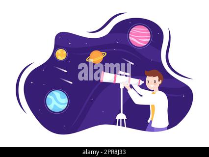 Astronomy Cartoon Illustration with People Watching Night Starry Sky ...