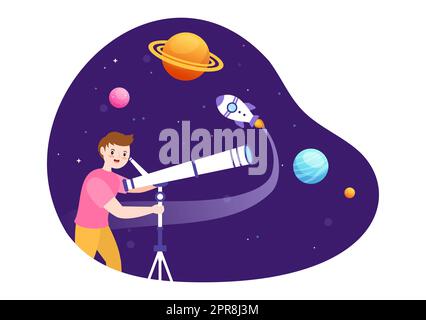 Astronomy Cartoon Illustration with People Watching Night Starry Sky ...