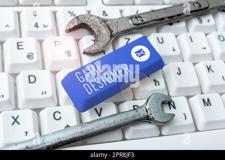 Sign displaying Game Designer, Concept meaning Campaigner Pixel ...