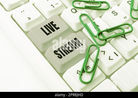 Handwriting text Live Stream. Concept meaning transmit or receive video ...