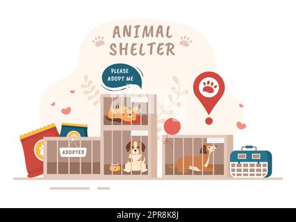 Animal Shelter Cartoon Illustration with Pets Sitting in Cages and ...