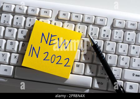 Text caption presenting New In 2023, Business showcase list of fresh ...