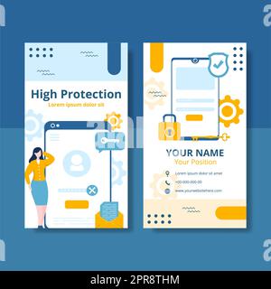 Cyber Security Card Vertical Template Hand Drawn Cartoon Flat Illustration Stock Photo - Alamy