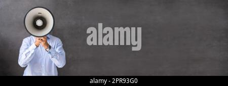 Man With Megaphone Warning Voice Announcement Stock Photo - Alamy